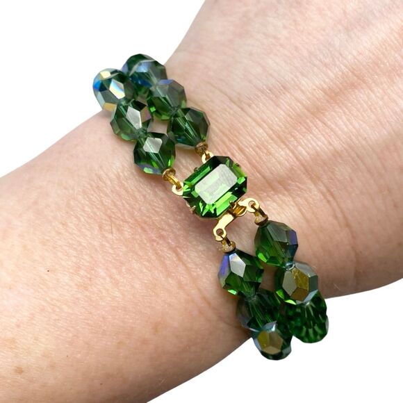 Vintage | Jewelry | Vintage 95s Emerald Green Ab Crystal Bead Two ...